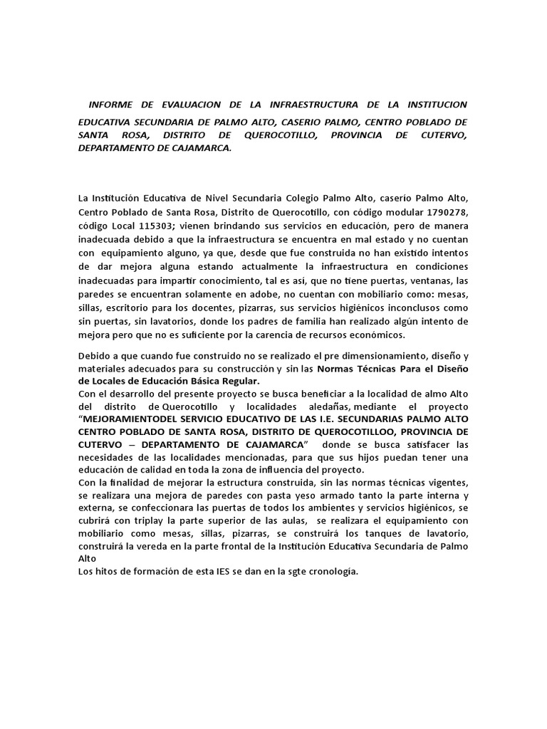 Mejora de Infraestructura Educativa en Palmo Alto | PDF