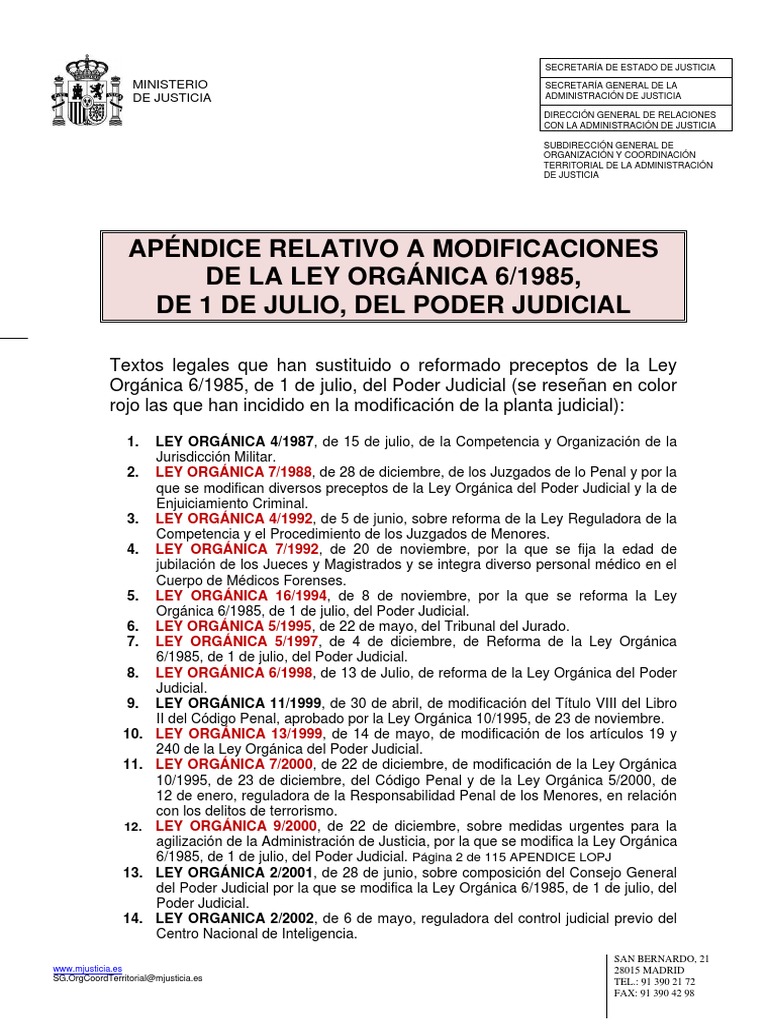 Apendice Modificaciones de La LOPJ | PDF | Judicaturas | Juez