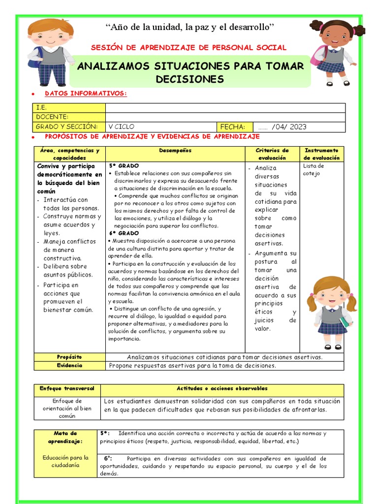 Ps-Sesi Analizamos Situaciones para Tomar Decisiones | PDF | Evaluación | Toma de decisiones