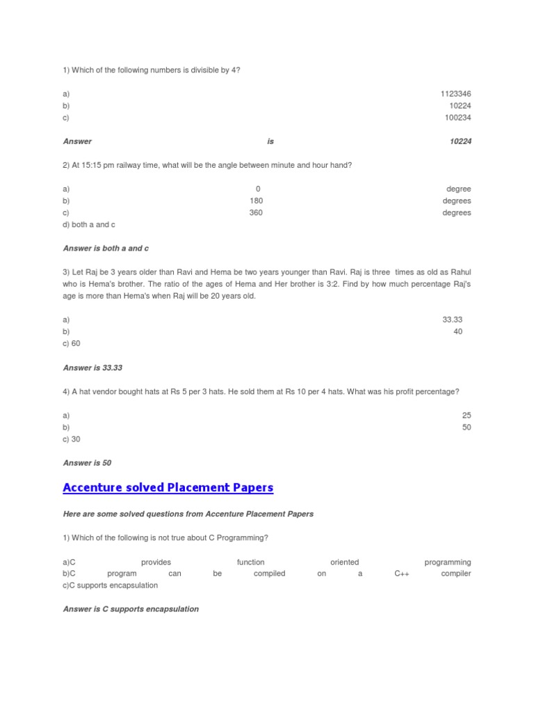 Accenture Placement Prep Guide | PDF | C (Programming Language) | Variable (Computer Science)