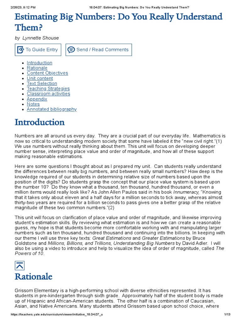 Estimating Big Numbers: Do You Really Understand Them? | PDF ...