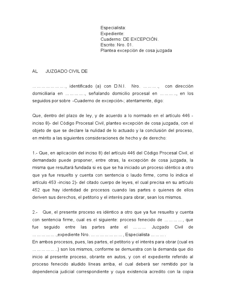 Excepcion de Cosa Juzgada | Descargar gratis PDF | Demanda judicial ...