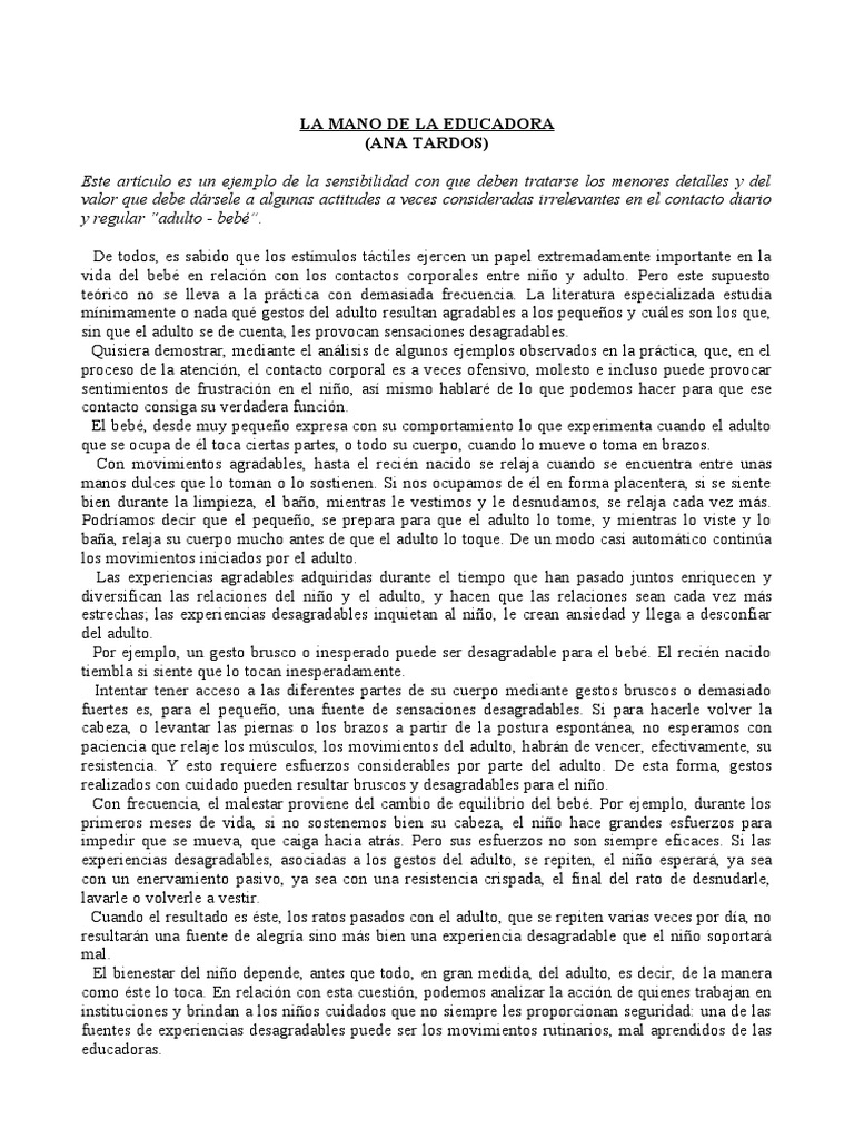 SESIÓN 3 Artículo La Mano de La Educadora (Ana Tardos) | PDF | Hora