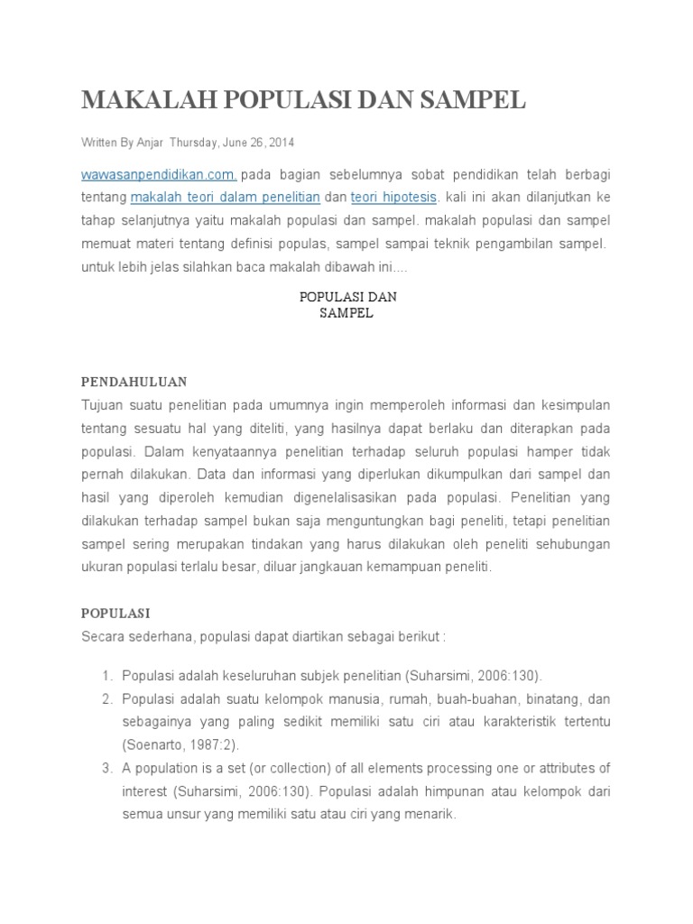 Makalah Populasi Dan Sampel | PDF | Sains & Matematika