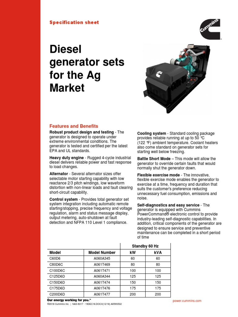 Diesel Generator Sets For The Ag Market: Specification Sheet | PDF ...