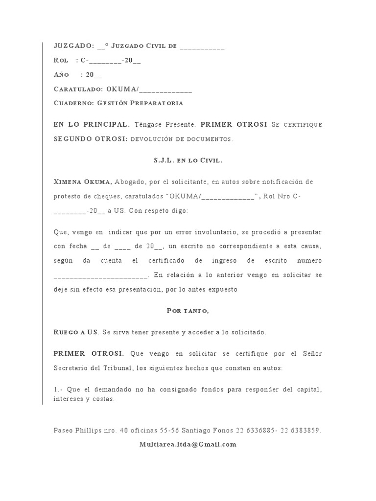 Solicitar Se Deje Sin Efecto Escrito Presentado, Solicitar Certifiquese ...