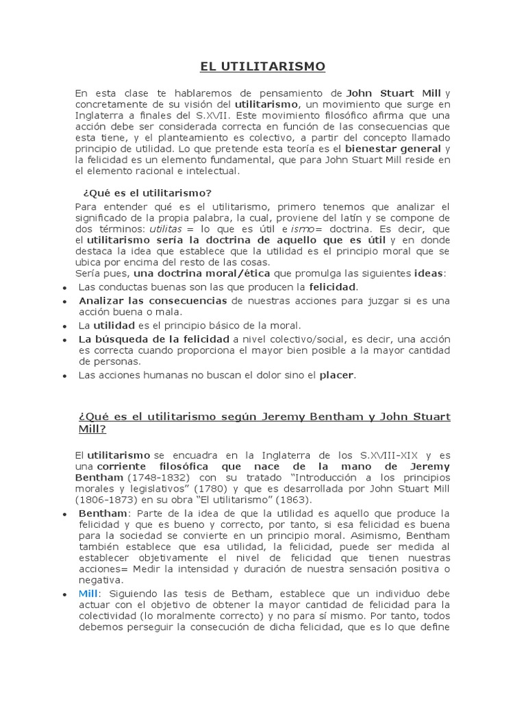 El Utilitarismo: ¿Qué Es El Utilitarismo Según Jeremy Bentham y John ...