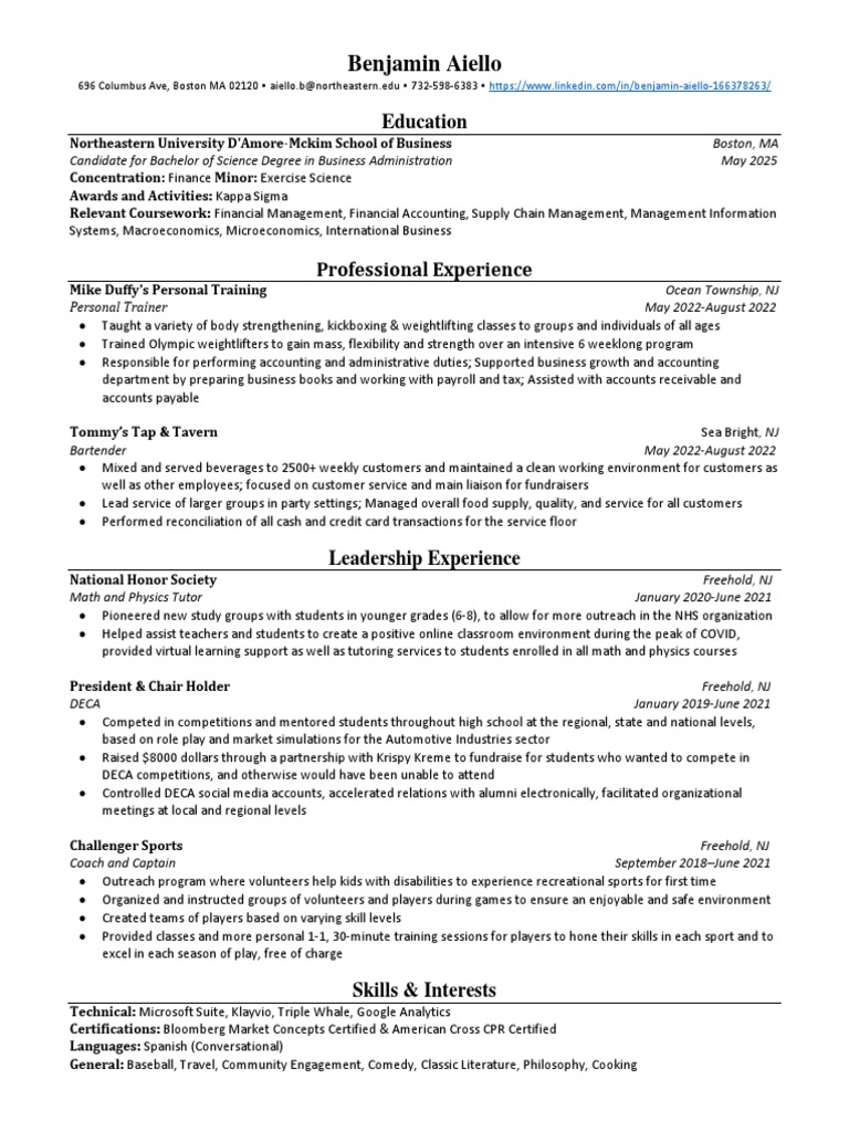 Benjamin Aiello Resume | PDF