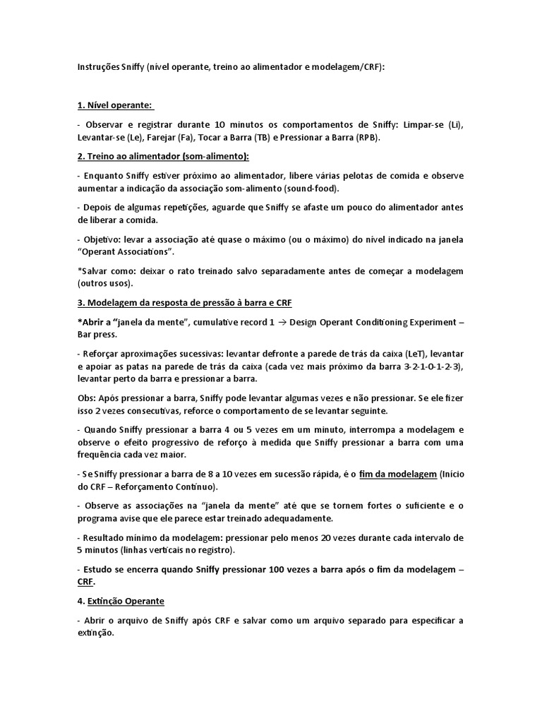 Instruções detalhadas para treinamento operante do rato Sniffy ...