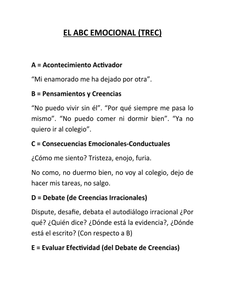 El Abc Emocional (Trec) : A Acontecimiento Activador B Pensamientos y Creencias | PDF