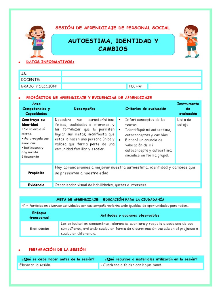 Autoestima, Identidad Y Cambios: Sesión de Aprendizaje de Personal ...