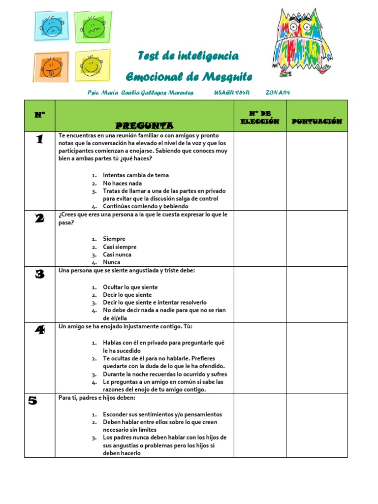 Test de Inteligencia Emocional Mesquite 2021 | PDF | Las emociones ...