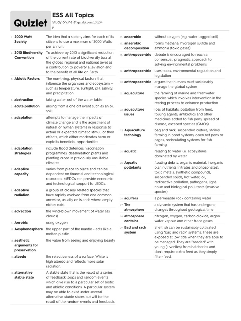 IB ESS Vocabulary | PDF | Climate Change | Ecology