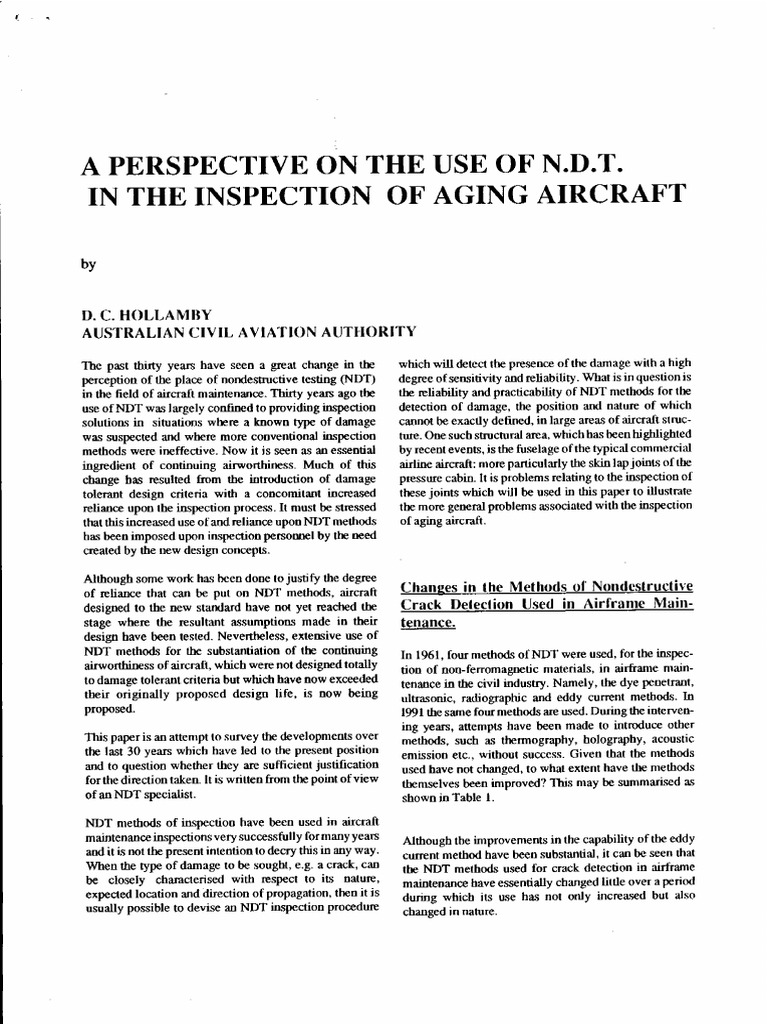 Non Destructive Testing Aging Aircraft | PDF