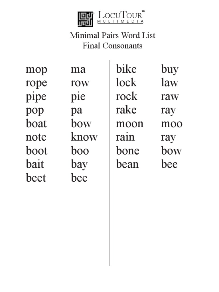 Minimal Pairs Word List | PDF