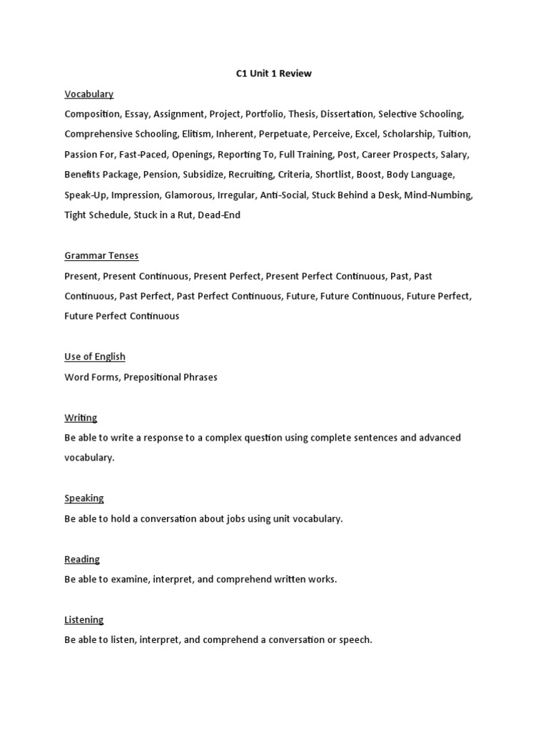 C1 Unit 1 Review | PDF