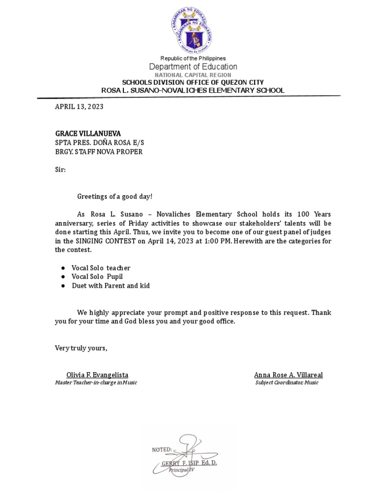 Invitation to Judge Singing Contest | PDF | Social Institutions ...
