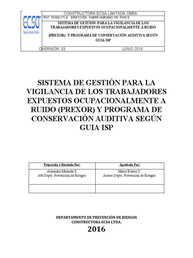 Protocolo (Prexor) y Guia Isp Ecsa | PDF | Sonido | Decibel