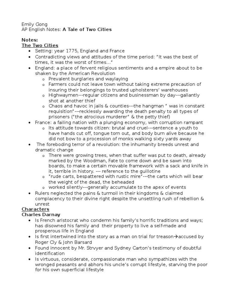 A Tale of Two Cities Notes | PDF | Poetry | General Fiction