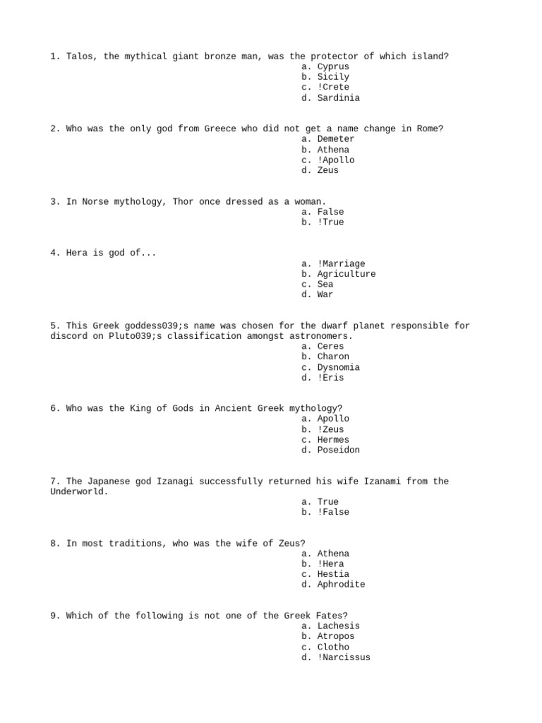 Ancient Mythology and Video Game Trivia Quiz | PDF | Hera | Zeus