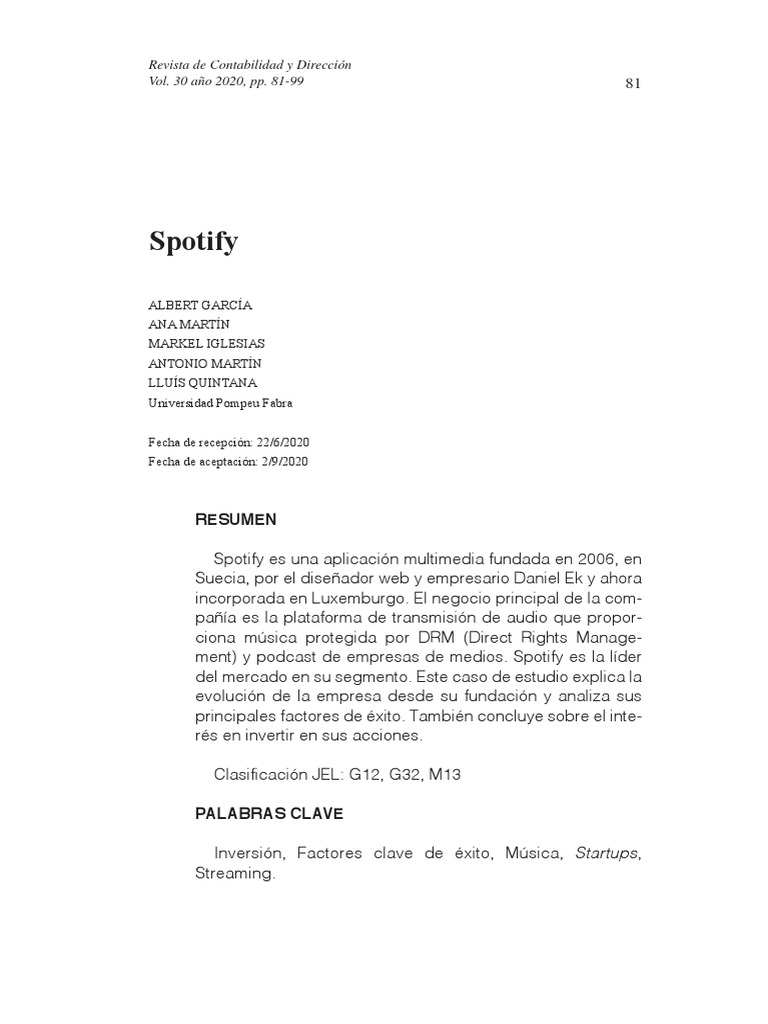 Spotify: Revista de Contabilidad y Dirección Vol. 30 Año 2020, Pp. 81 ...