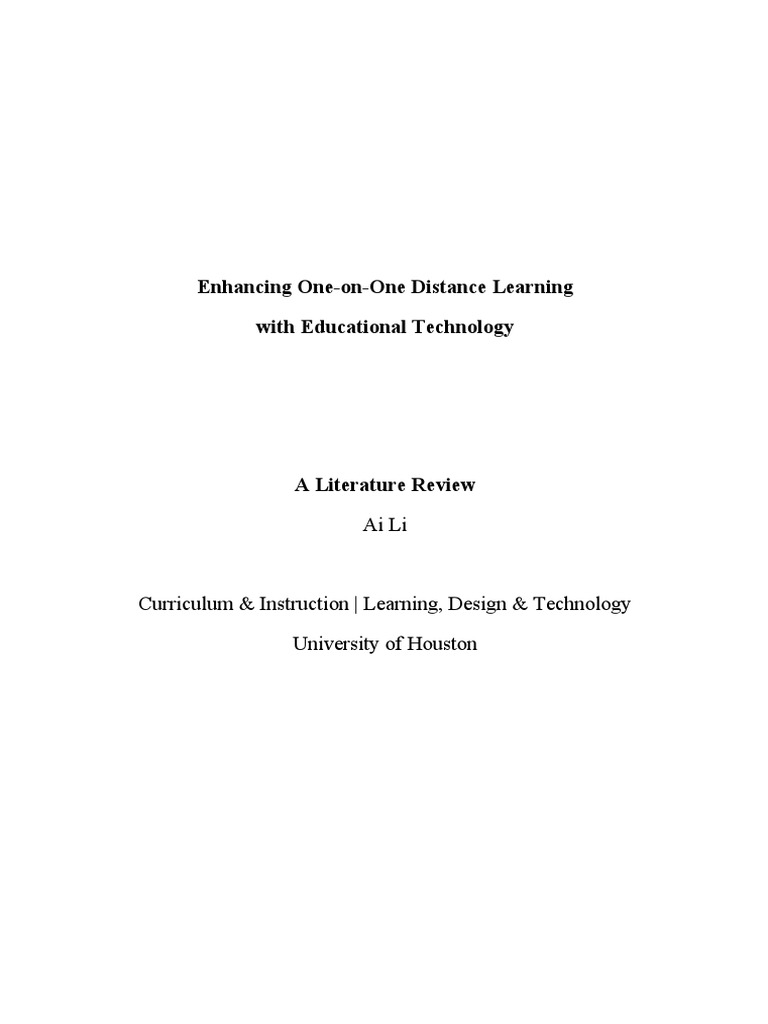 Literature Review - Ai Li-Enhance One-On-One Distance Learning With ...