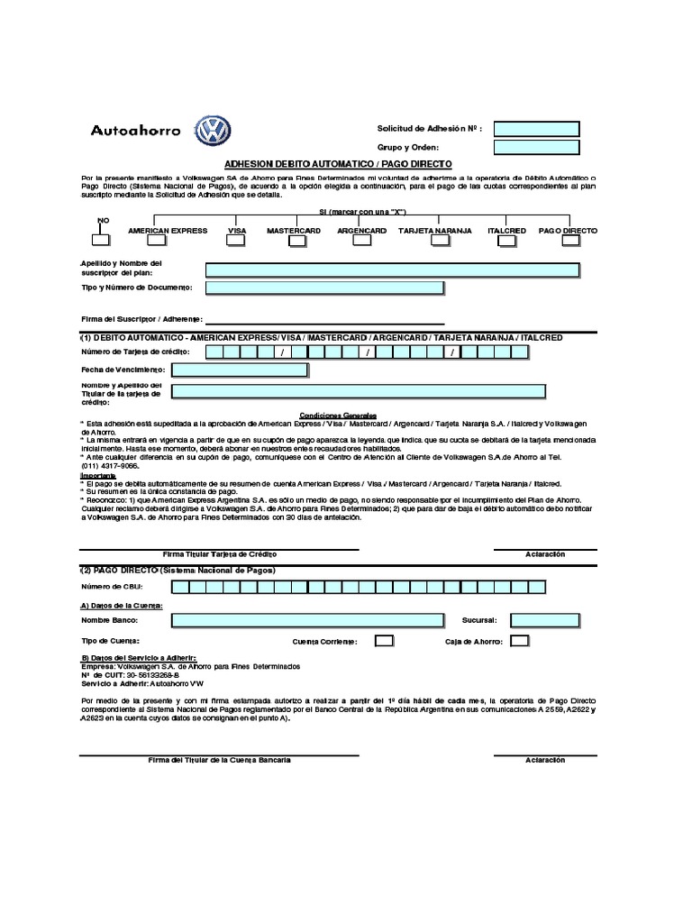 22-Formulario de Adhesión Débito Automático Pago Directo | PDF
