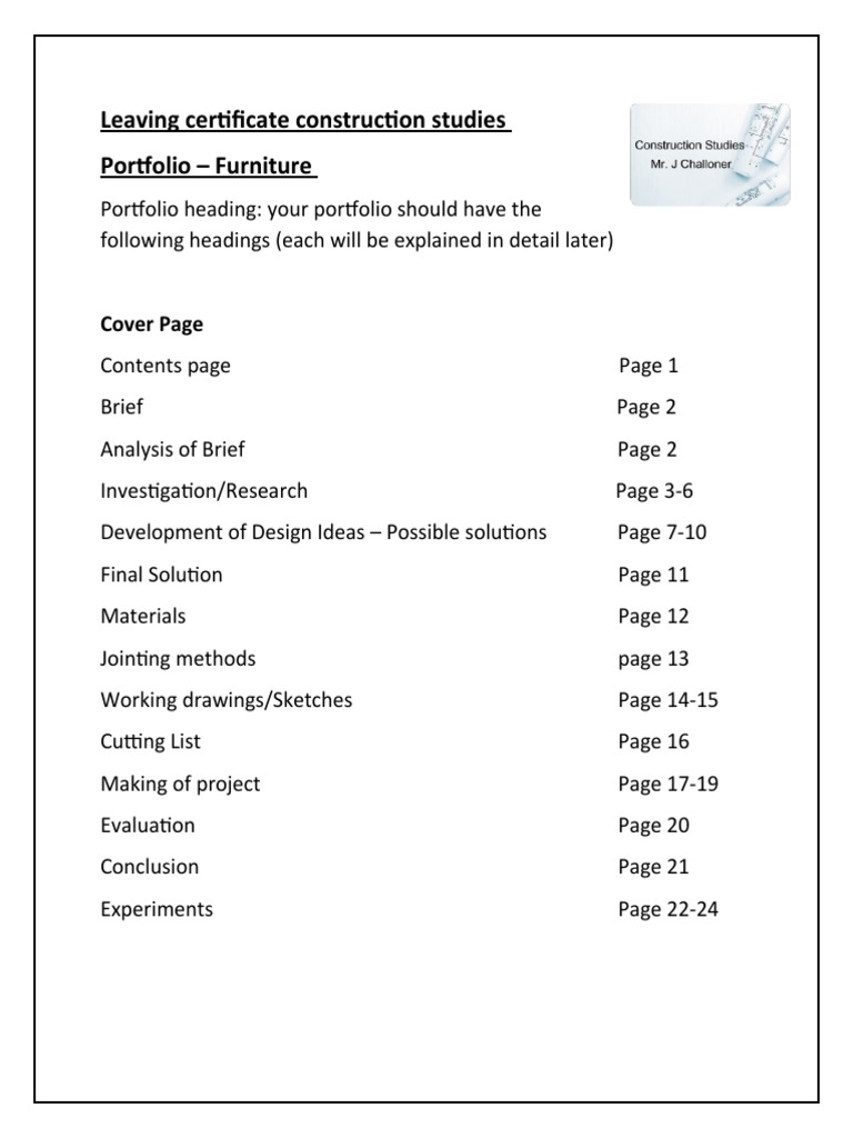 construction studies furniture brief guidelines | PDF | Cognition ...