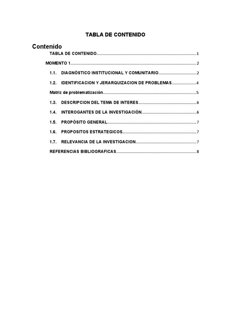 Tabla de Contenido | PDF