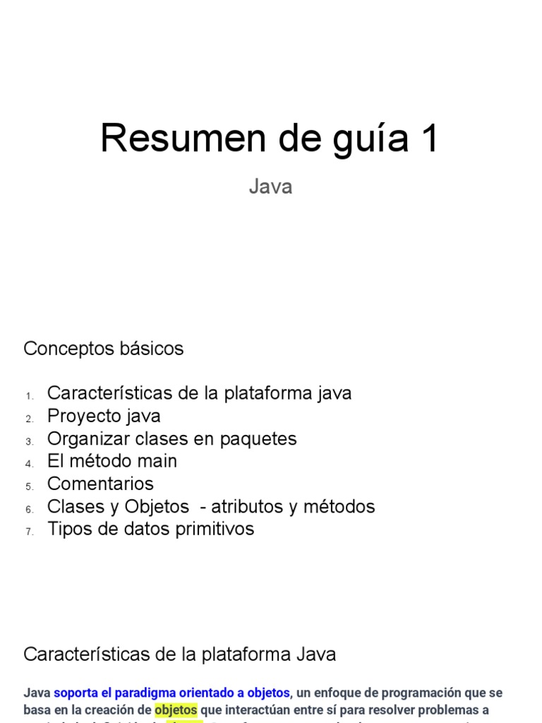 Resumen JAVA Básico | PDF | Objeto (informática) | Java (lenguaje de ...