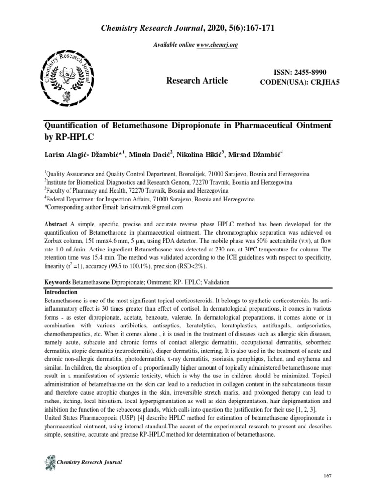 Betamethasone Ointment RP-HPLC Analysis | PDF | Chromatography | High ...