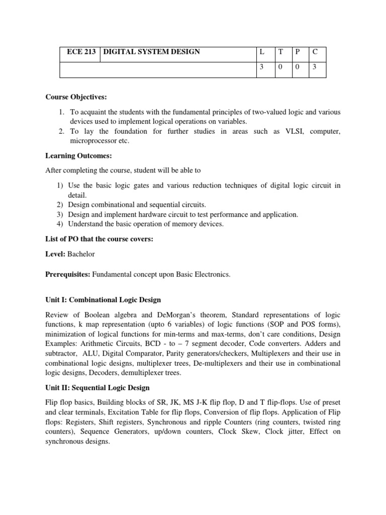Digital System Design: L T P C 3 0 0 3 | PDF | Logic Gate | Digital Electronics