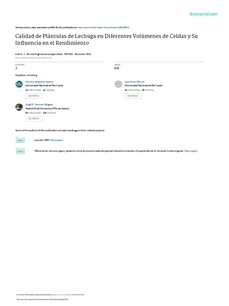Calidad de Plantulas de Lechuga en Diferentes Volu | PDF | Lechuga ...