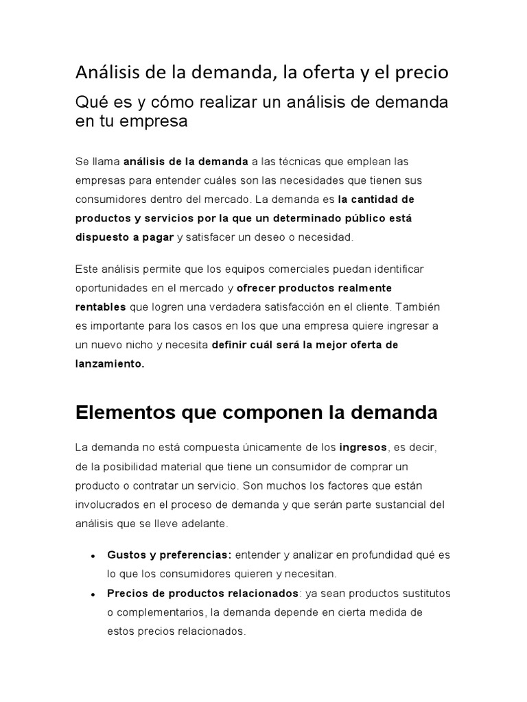 Análisis de La Demanda | PDF | Oferta (economía) | Mercado (economía)