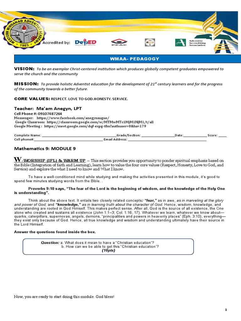 MATH 9 - Q3 - Module 1 | PDF | Rectangle | Perpendicular