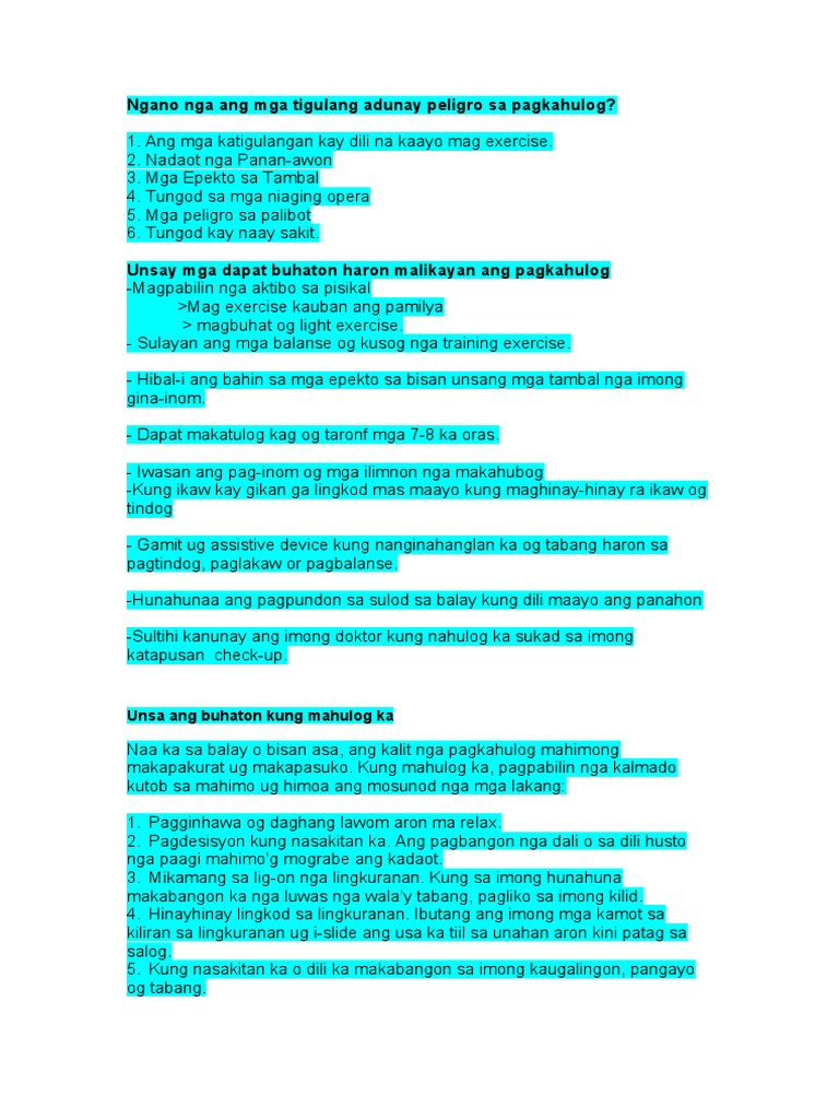 Ngano Nga Ang Mga Tigulang Adunay Peligro Sa Pagka | PDF