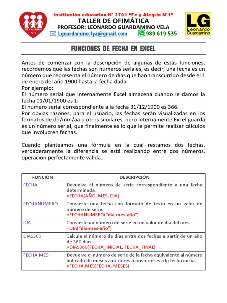 Funciones de Fecha en Excel | PDF | Informática Funciones de Fecha en Excel | PDF | Informática