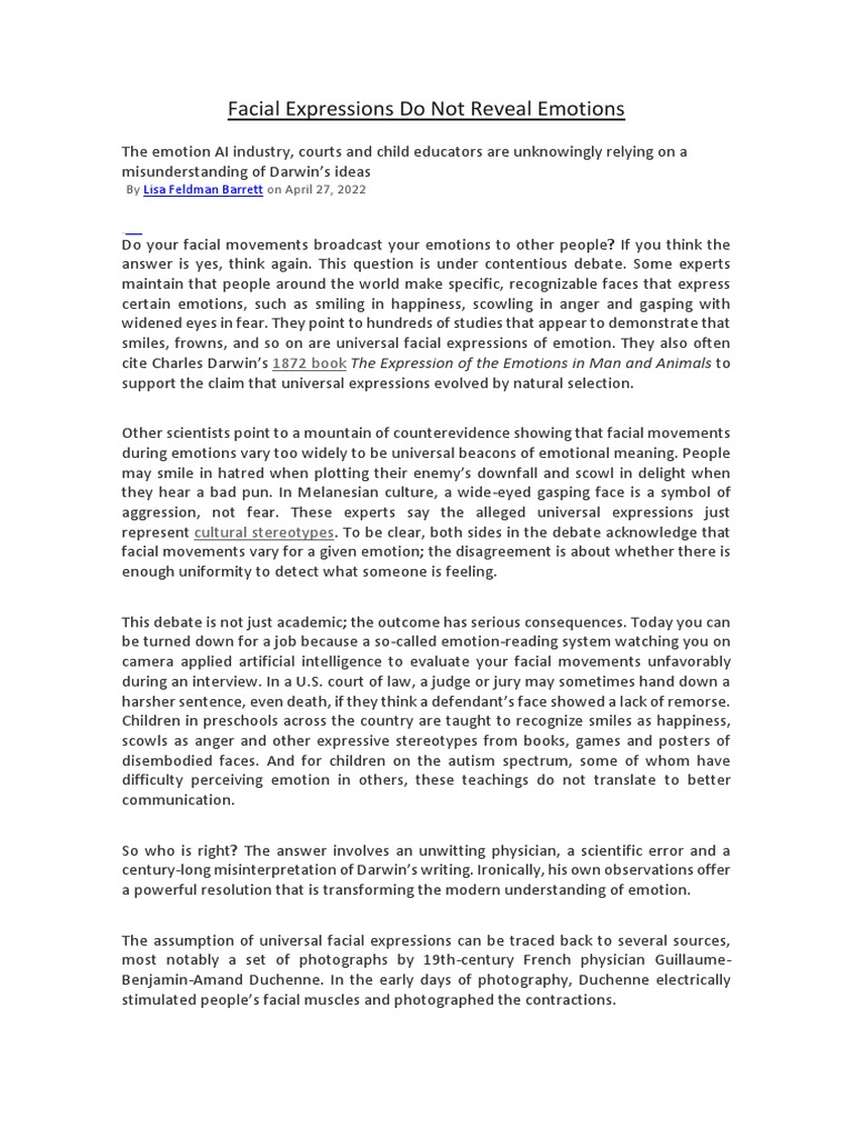 Lisa Feldman Barrett (2022) - Facial Expressions Do Not Reveal Emotions ...