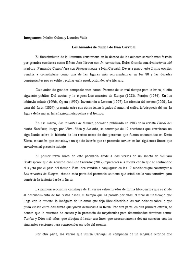 Ensayo Los Amantes Del Sumpa | PDF | Poesía | Amor