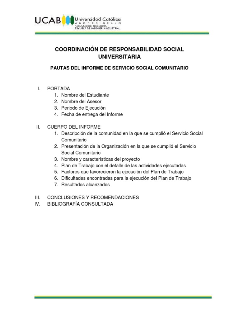 Pautas para Informe de Servicio Social Comunitario | PDF