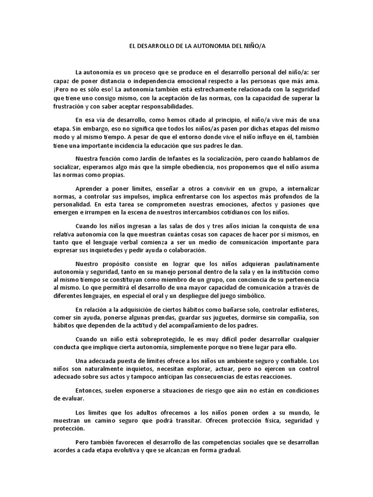El Desarrollo de La Autonomia Del Niño | PDF | Adultos | Creatividad