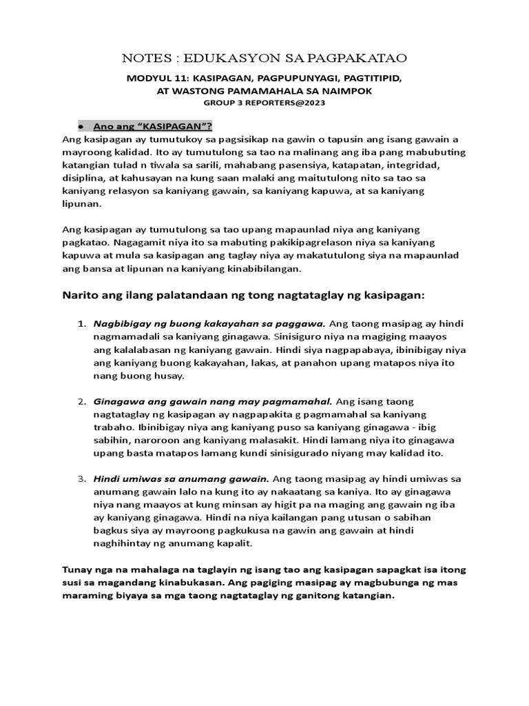 Kasipagan Pagpupunyagi Pagtitpid at Wastong Pamamahala Sa Pag Iimpok ...