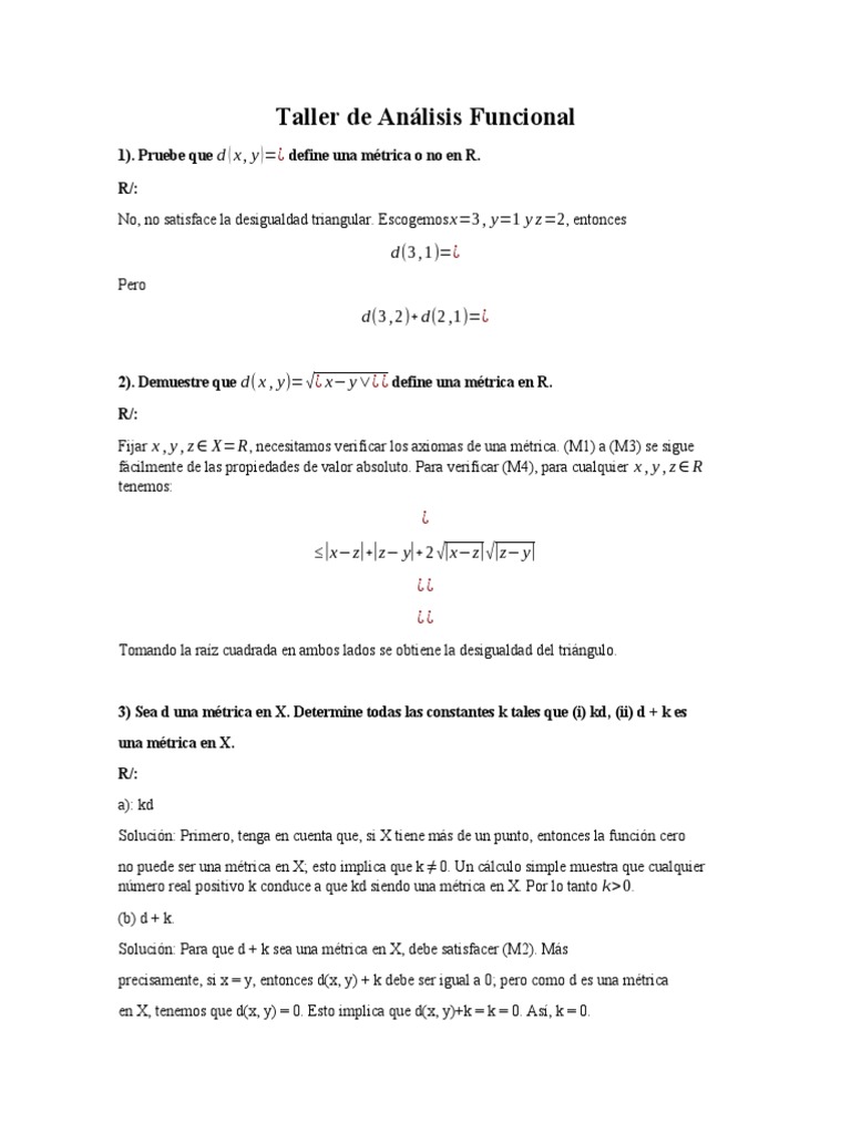 Taller de Análisis Funcional | PDF | Espacio métrico | Desigualdad (Matemáticas)