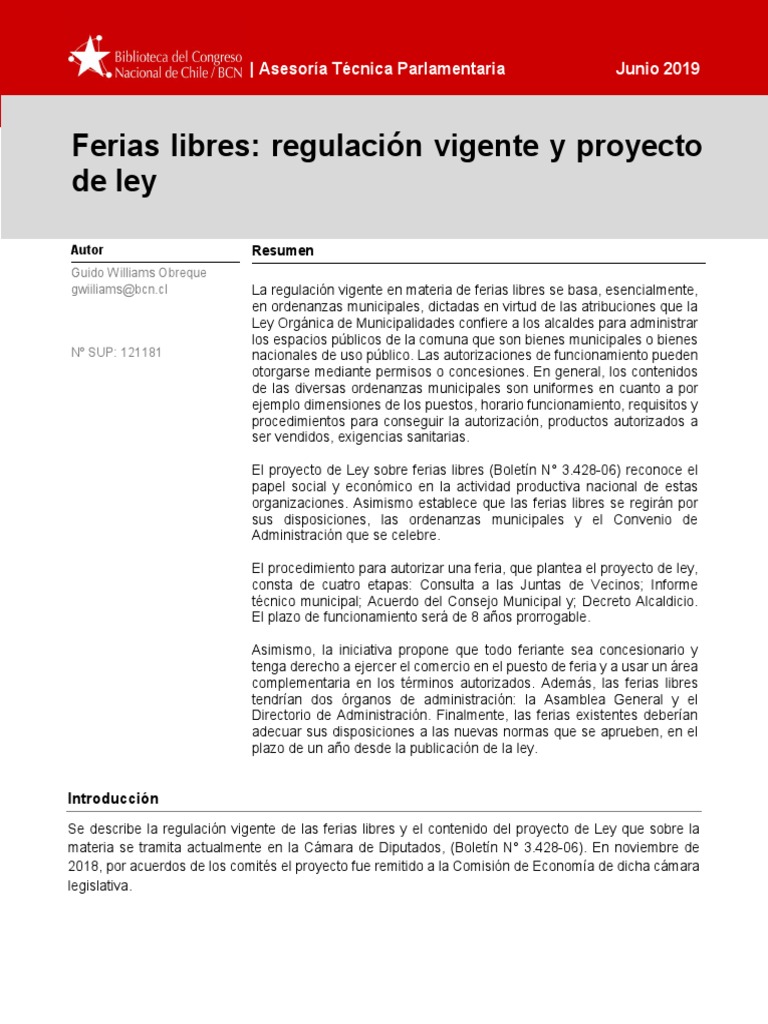 Regulación actual y propuesta de ley sobre ferias libres en Chile | PDF ...