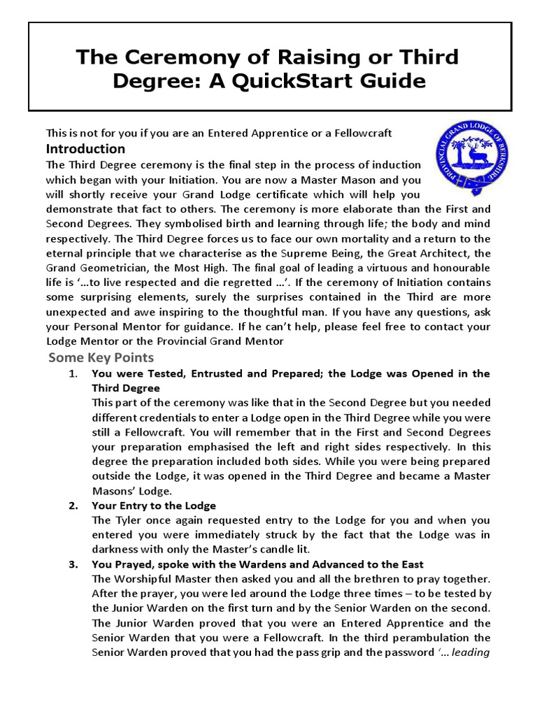 The Ceremony of Raising or Third Degree: A Quickstart Guide: Some Key ...