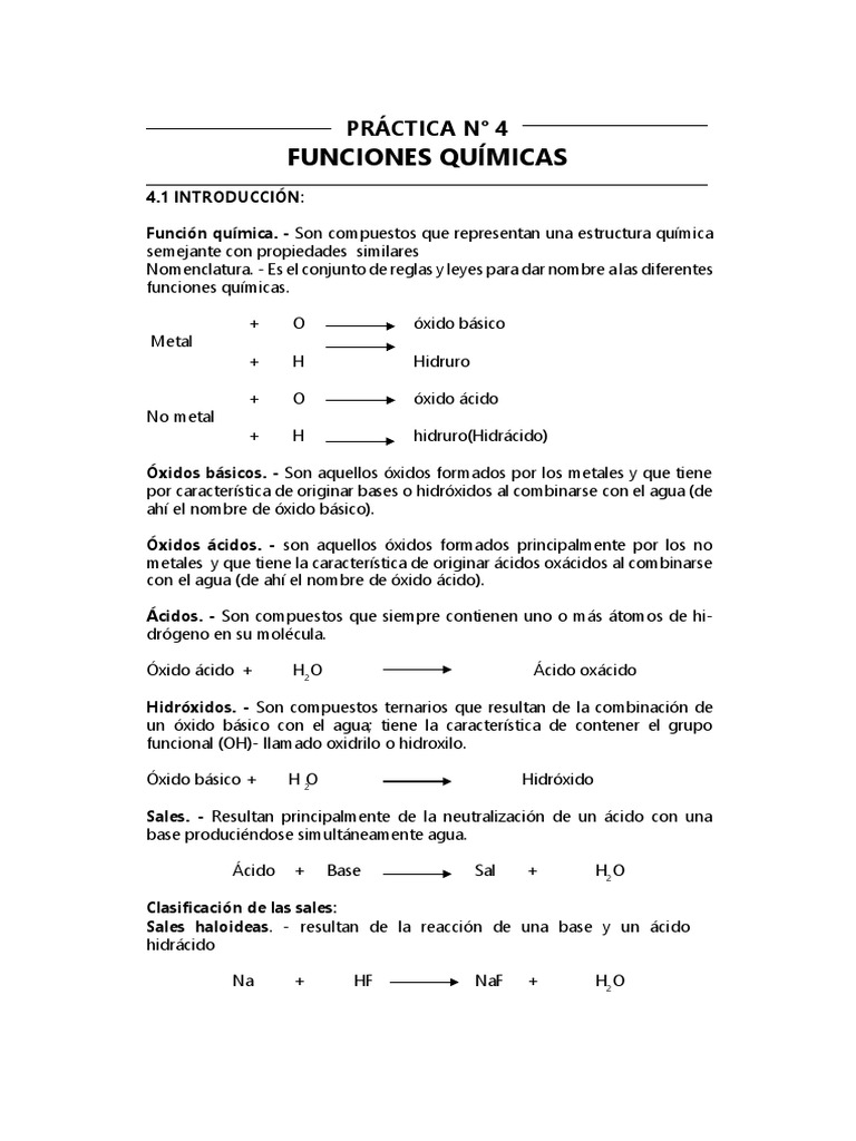 Funciones Químicas: Práctica #4 | PDF | Sal (química) | Ácido