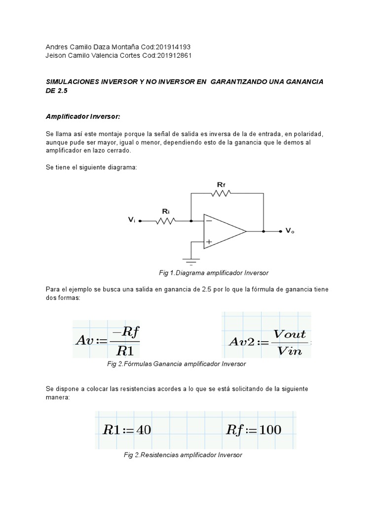 Simulaciones Inversor Y No Inversor en Garantizando Una Ganancia DE 2.5 | PDF | Amplificador ...