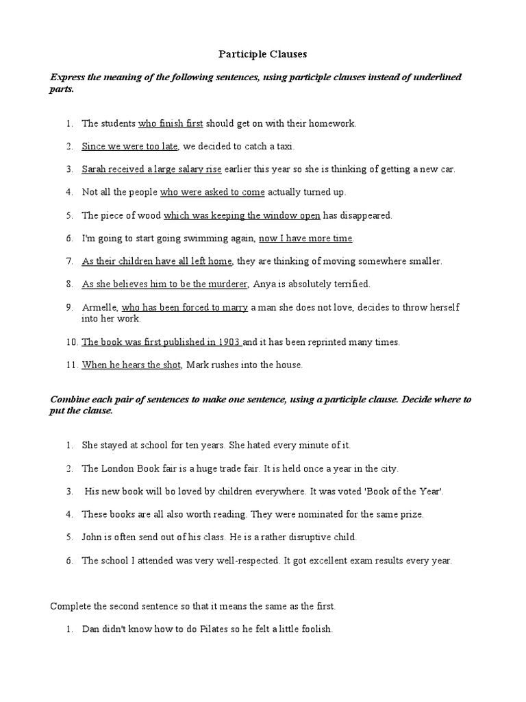Participle Clauses Exercises and Answers | PDF | Linguistics | Grammar