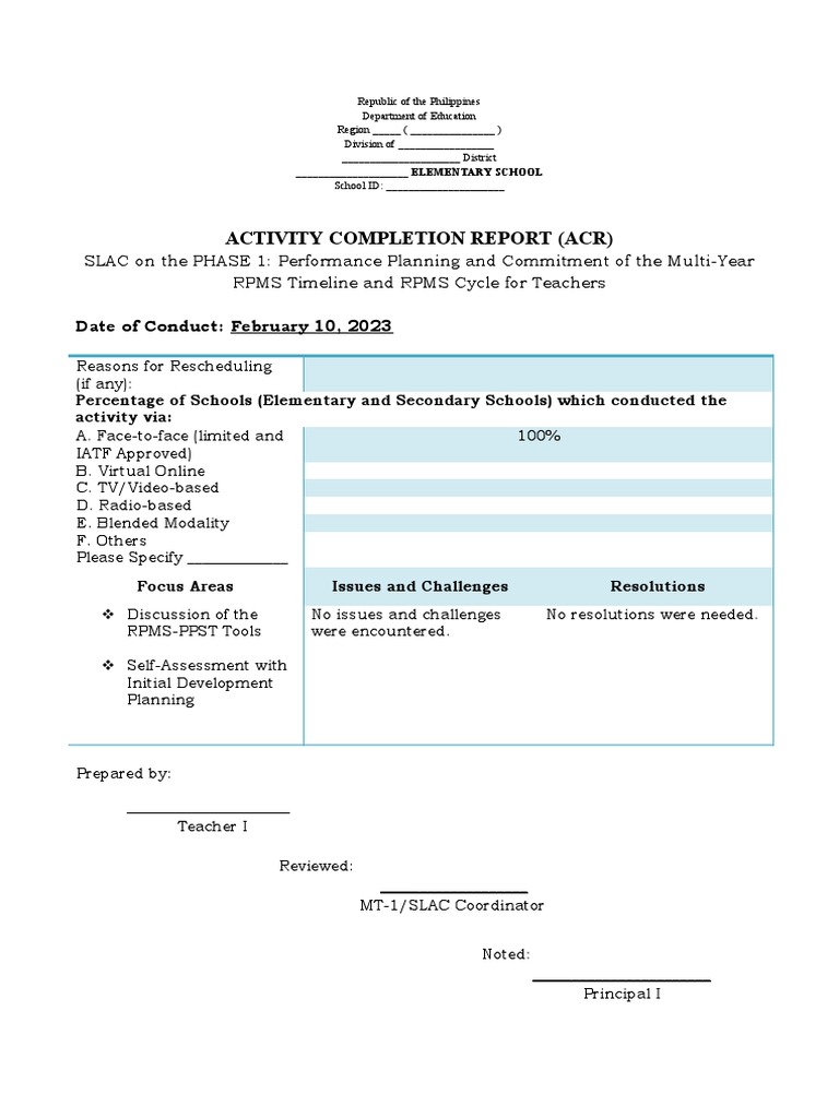 Sample ACR Phase 1 RPMS 2023 | PDF | Business