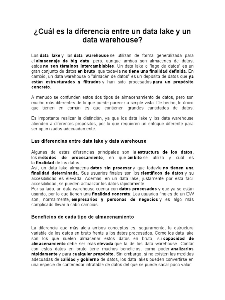 Diferencia Entre Data Lake y Data Warehouse | PDF | Almacén de datos | Ciencias de la Información